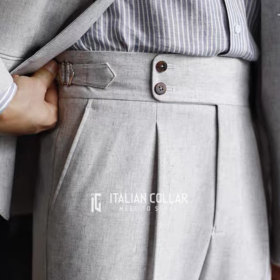 Ash Grey Signature Buttoned Gurkha Pants By Italian Collar