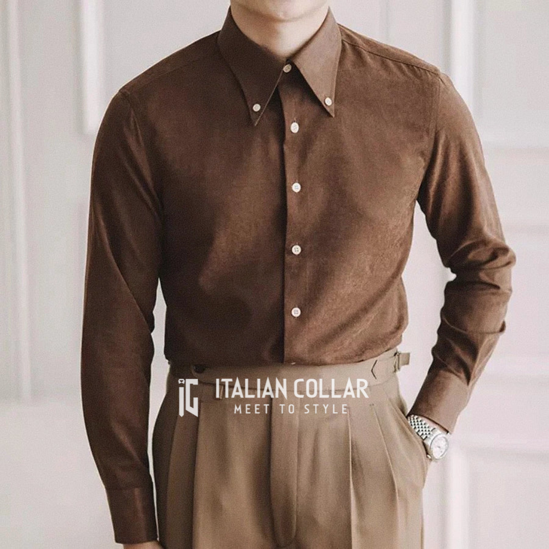 Coffee Old Money Buttoned Down Shirts By Italian Collar(Limited Editio